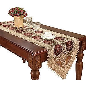 Simhomsen Antique Gold Lace Table Runner Embroidered Burgundy Organza 16 × 90 Inch