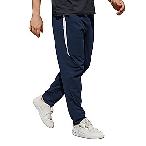 ADMYYROL Men's Performance Tech Sweatpants Active Athletic Jogger Pants Gym Quick Dry Trousers Casual(XL-Navy-02)