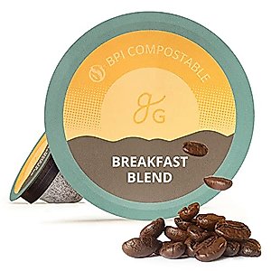 Greater Goods Compostable Coffee Pods - K Cup Compatible including Keurig 2.0, Light Breakfast Blend (72 Ct)