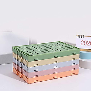 Hefddehy Collapsible Crate Plastic Folding Storage Box Basket Utility Cosmetic Container Pink