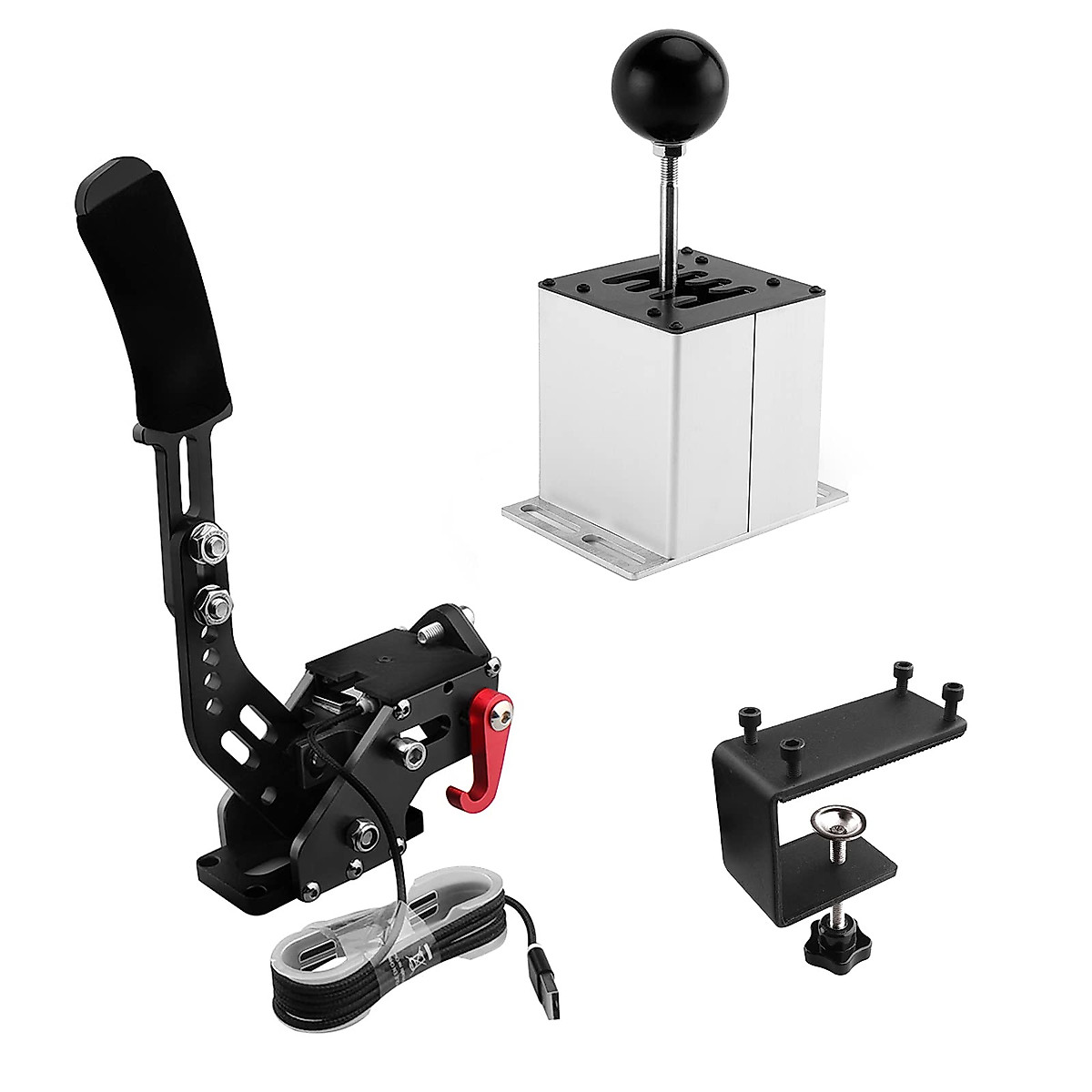 USB PC Handbrake with Clamp and USB H Gear Shifter for Logitech G25 G27 G29 T300RS/GT Steering Wheel PC Windows Sim Racing