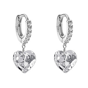 Huggie Crystal Heart Hoop Earrings for Women Girls 925 Sterling Silver CZ Charms Dangle Drop Small Hoops Cartilage Hypoallergenic Piercing Cuff Wrap Cute Birthday Valentine Mother's Day Jewelry Gifts for Her (Silver)