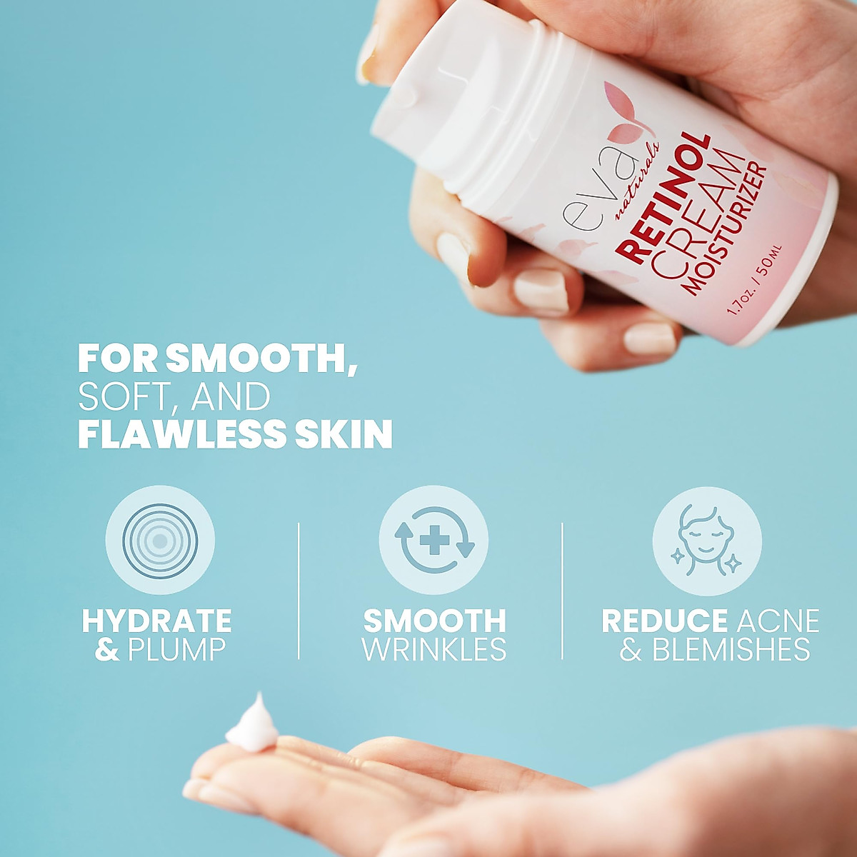 Eva Naturals Anti-Aging Retinol Cream - Day & Night Moisturizer with Hyaluronic Acid & Vitamin E, Reduces Fine Lines & Dark Spots (2 oz)