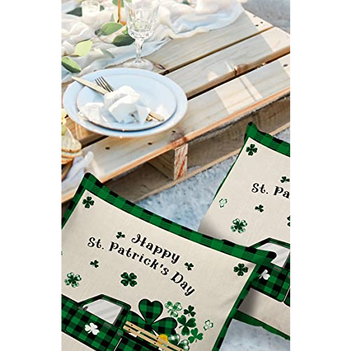 Outdoor Pillows 16x16 Waterproof Outdoor Pillow Covers, St Patrick's Day Shamrock Truck Polyester Throw Pillow Covers Garden Cushion Decorative Case for Patio Couch Decoration Set of 2, Spring Clovers