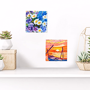 ADXCO 8 Pack Wood Panels 4 x 4 Inch Unfinished Wood Canvas Wooden Panel Boards for Painting, Pouring, Arts Use with Oils, Acrylics