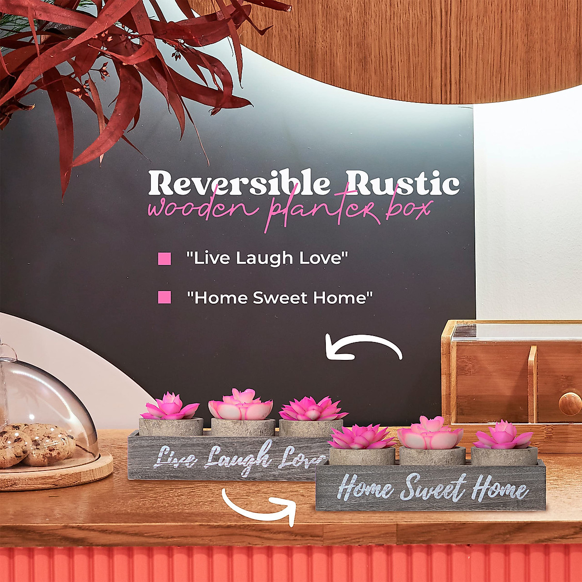 3 Small Fake Succulents Plants Artificial Rustic Centerpiece Box Faux Indoor Work Home Office Decor Women Cute Aesthetic Succulent Plant Desk Bedroom Coffee Table Decorations Living Room Dorm Décor