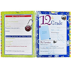 PI Kids School Memory Book Album Keepsake Scrapbook Photo Kids Memories from Preschool Through 12th Grade with Pockets for Storage Portfolio + Bonus 12 Slots to Paste Pictures - of School Pictures