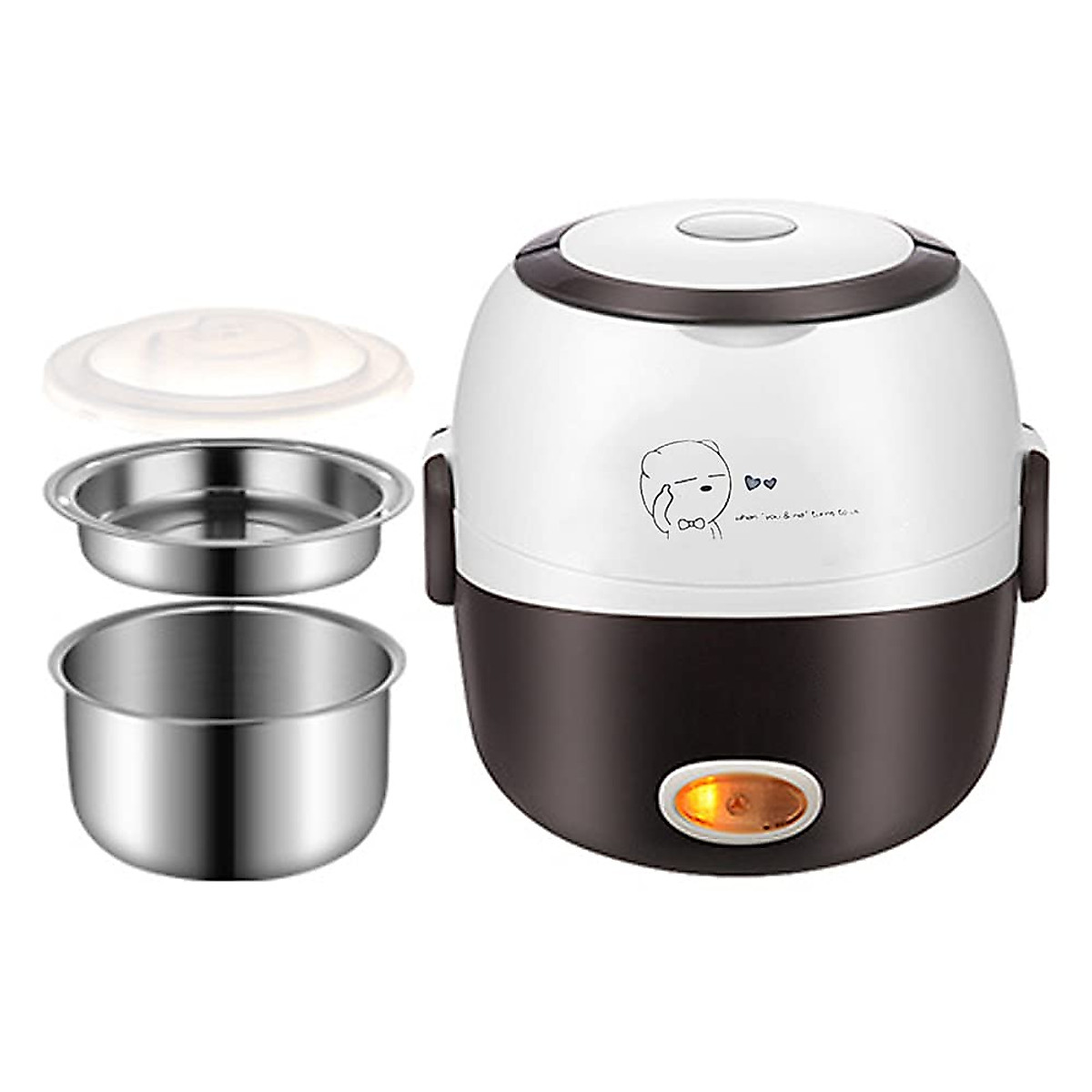 Portable Electric Heating Bento Lunch Box,Food Storage Warmer Container Rice Cooker Food Steamer (1.3L-Brown)