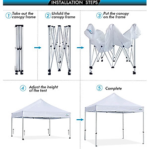 Ontheway 10'x10' Ez Pop-up Canopy Tent Commercial Instant Canopies with Roller Bag and 4 SandBags (White)