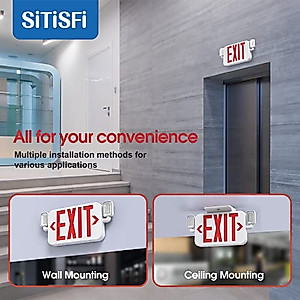 SiTiSFi Led Combo Emergency Exit Sign Light with Two Adjustable Head Lights and Backup Battery,US Standard Red Letter Commercial Emergency Exit Lighting,UL 924,AC120/277V (2Pack)