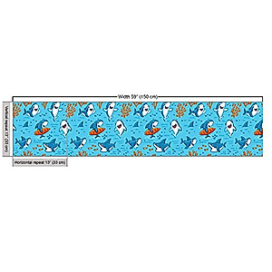 Ambesonne Shark Fabric by The Yard, Underwater Fantasy World with Funny Fish Characters Cheerful Childish Mascots, Decorative Fabric for Upholstery and Home Accents, 1 Yard, Orange White