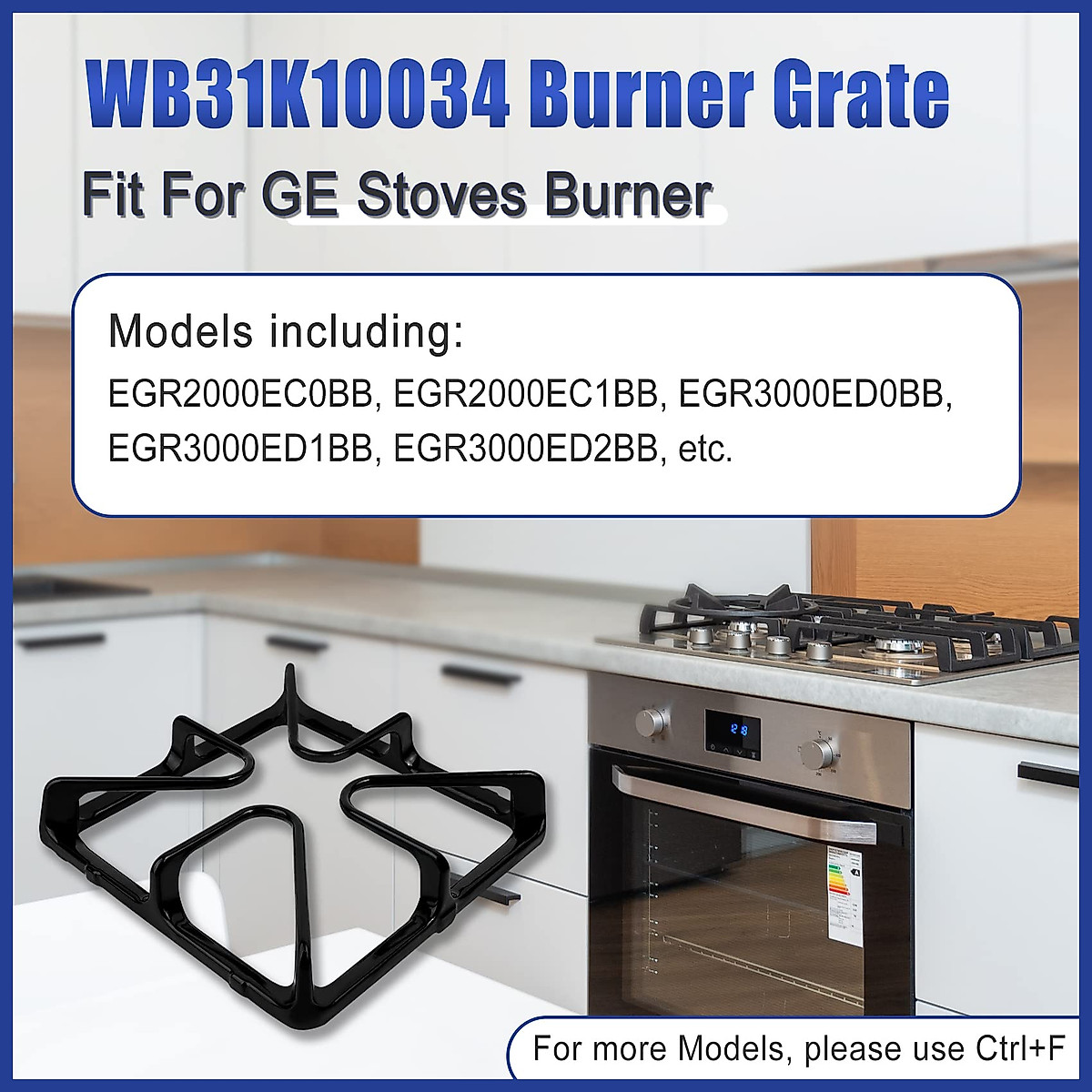 WB31K10034 Burner Grate Compatible with GE Gas Stove Range, 8.5 X 8.5 inches Grate Replacement Parts for General Electric Gas Stove Top Surface Grate Cast Iron Rack Set 4 Packs