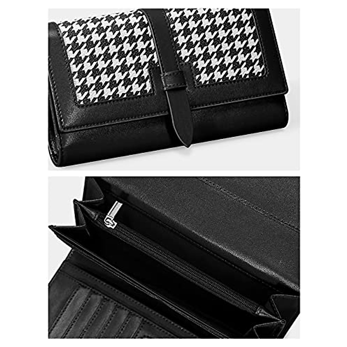Solaround Leather Wallets for Women Tri-fold Large Capacity Clutch Wallet (Clutch, Black)