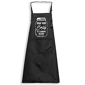 Funny Apron for Women - Black Bib Apron with Pockets - Adjustable Bib Aprons Waterproof - Gifts for Mom, Nana,Wife, Best Friends - Grab Your Balls It's Canning Season Cute Apron Gifts