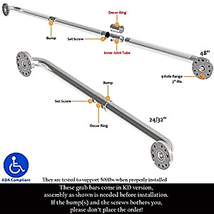 SAFETY+BEAUTY Decorative Stainless Steel Grab Bar with Knurled Anti-Skid Grip, ADA Compliant 500lbs Supporting, Chrome, 24in