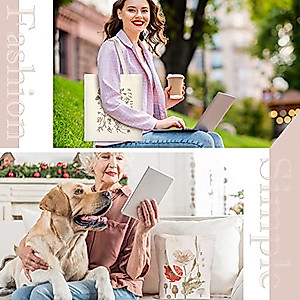 Weewooday Floral Canvas Tote Bag 4 Pieces Botanical Shopping Bag Aesthetic Flower Tote Grocery Bag for Women Girl Shopping(Classic Style)