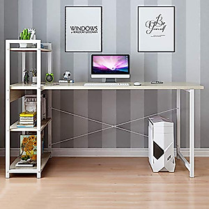 TOPYL Computer Desk with Shelves,Modern Writing Desk with Storage Bookshelf Reversible Study Office Table,Easy to Assemble