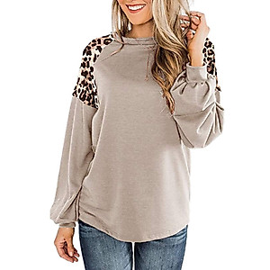 LEIYEE Fall Leopard Print Long Sleeve Tops for Women Plus Size 2024 Trendy Dressy Casual Work Animal Cheetah Tunic Shirts Sweatshirts Khaki 2X XXL