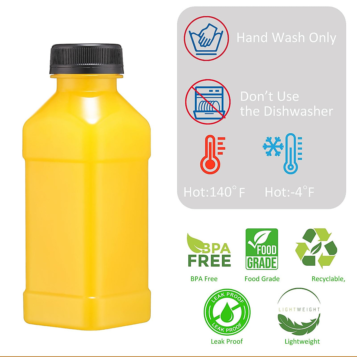 LIYAR 12oz Plastic Bottles with Caps 35 Pack Juice Bottles Reusable Juice Containers Leak-Proof Smoothie bottle with Labels for Drinking,Juicing,Milk,Water(White Lids+Black Lids)
