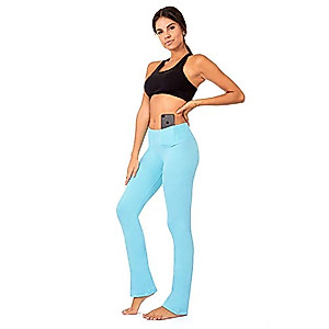 DEAR SPARKLE Bootcut Leggings for Women | Slim Look Bootleg Opaque Yoga Pants w Pocket + Plus Size (C5) (Sky, 3X-Large)
