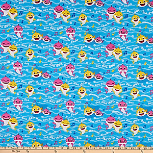 Nickelodeon Baby Shark Mommy & Baby Shark Blue/Multi, Quilting Fabric by the Yard