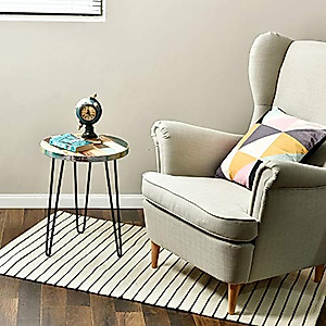 WELLAND Side Table Reclaimed Wood, Round Hairpin Leg End Table, Night Stand, Recycled Boat Wood, 20" Tall