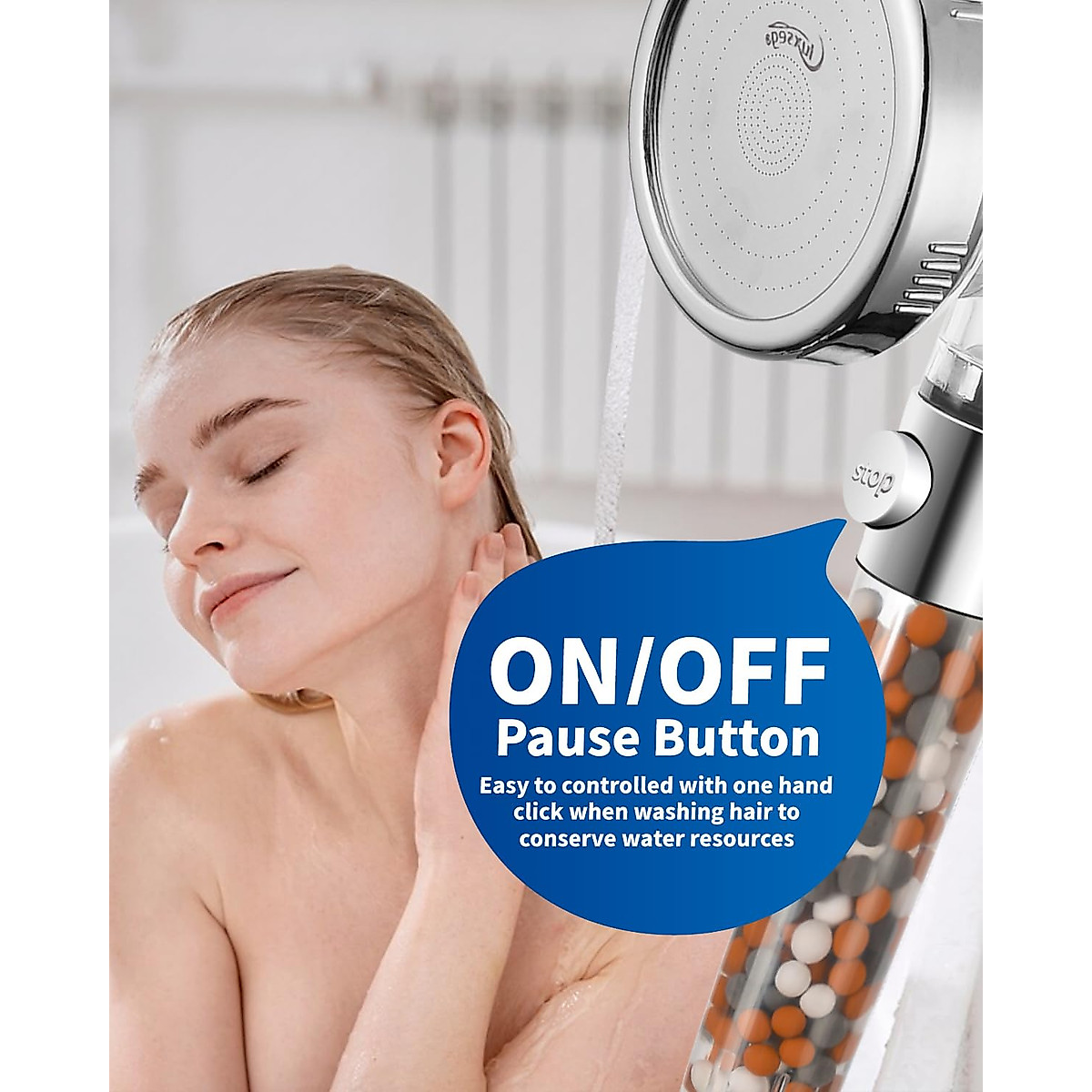 Luxsego 4-Mode Filtered Shower Head with Stop, High Pressure Spray to Clean Hard Water, Chlorine & Fluoride