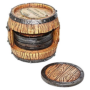 5pc Whiskey Bourbon Barrel Drink Coasters, Unique Bar Decor & Accessories, Beer & Whiskey Glass Coaster - Home Decorations for Dining Room or Home Bar - Modern Coaster Set with Holder for Man Cave