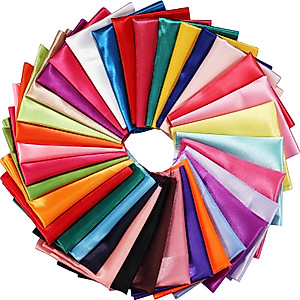 35 Pcs Satin Fat Quarter 35 Solid Color Silky Satin Patchwork Fabric for Bundle Lining Polyester Quilting Wedding Bridal Dress Table Decorations Costume Sewing Apparel Crafts (10 x 8 Inch)