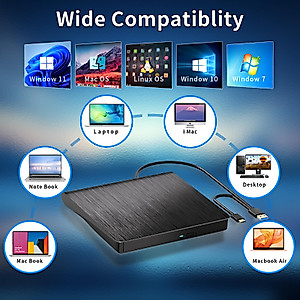 Dainty External Compatible with Bluray Drive Compatible with Reading DVD CD BD Drive, Suitable for USB3.0 and Type-C Port, Windows XP/7/8/10/11MacOS PC, Silent and high Speed
