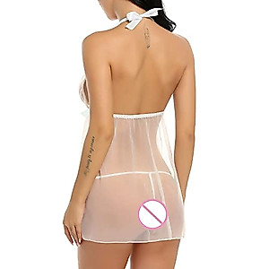 Sexy Lingerie for Women, Batas De Dormir para Mujer Women's One Piece Bodysuit Lengerie Women, Women's Lingerie Mesh Vest Underwear Off Shoulder Two-Piece Set Underwear Under Shorts (S, White)