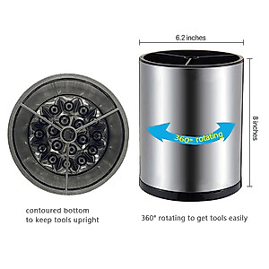 WSKC Stainless Steel Rotating Utensil Holder, 6.2L X 6.2W X 8H