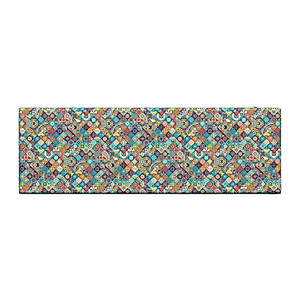 Ambesonne Bohemian Bench Pad, Geometric Pattern with Ornamental Floral Folk Art Abstract, Standard Size HR Foam Cushion with Decorative Fabric Cover, 45" x 15" x 2", Cadet Blue
