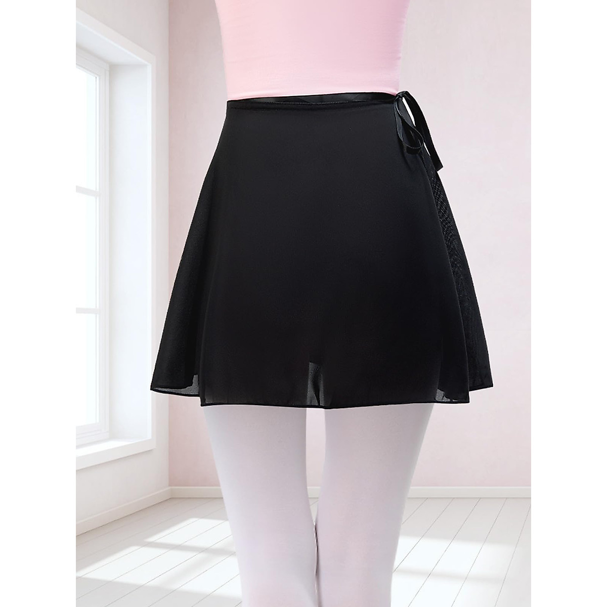 Soudittur Ballet Wrap Skirts Chiffon Dance Skirt for Toddler/Girls/Women (Black, Small)