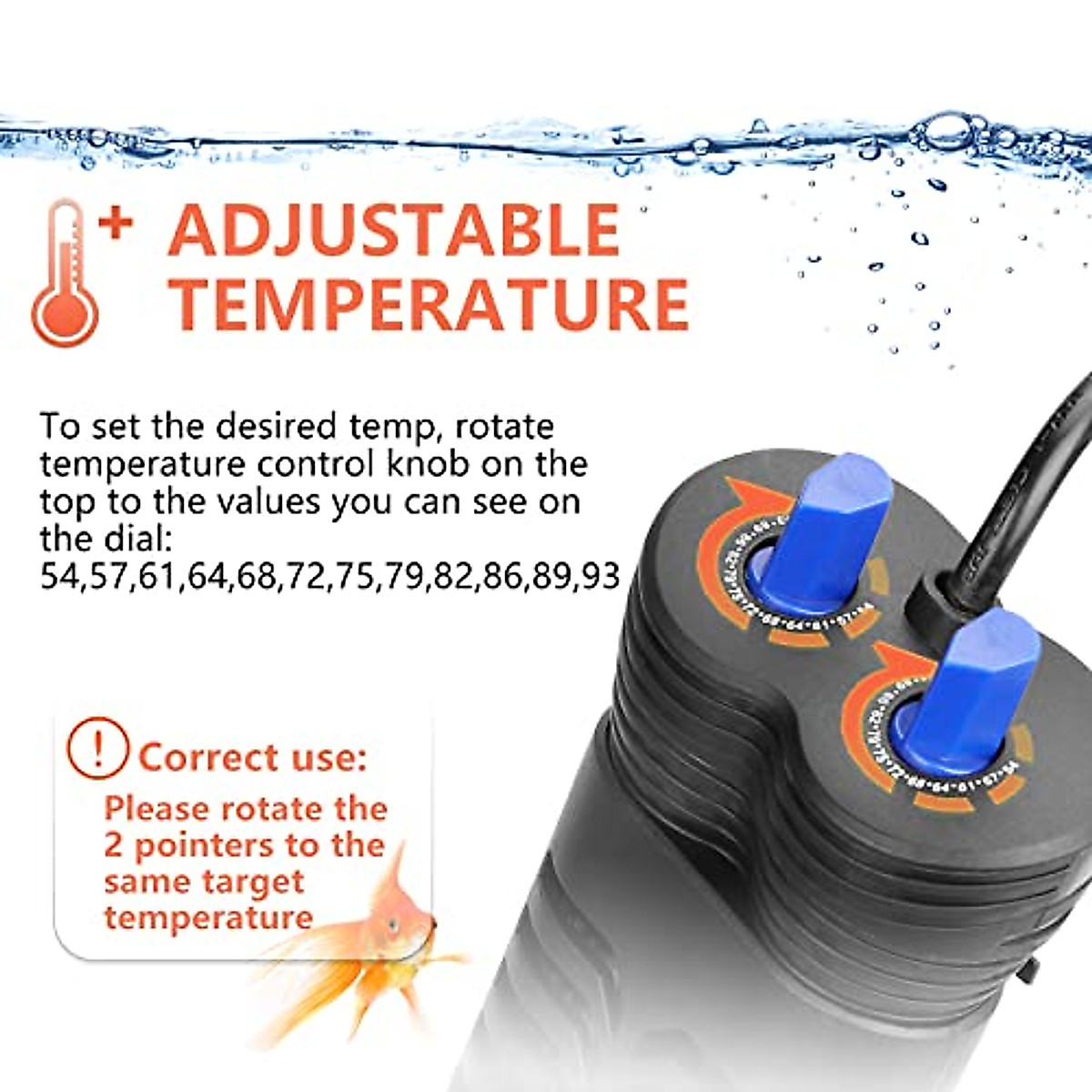 fishkeeper 600W/800W Aquarium Heater, Double Tube Double Heating Speed Adjustable Fish Tank Heater Submersible Pond Water Heater for Saltwater Freshwater Tank 60-220 Gallon