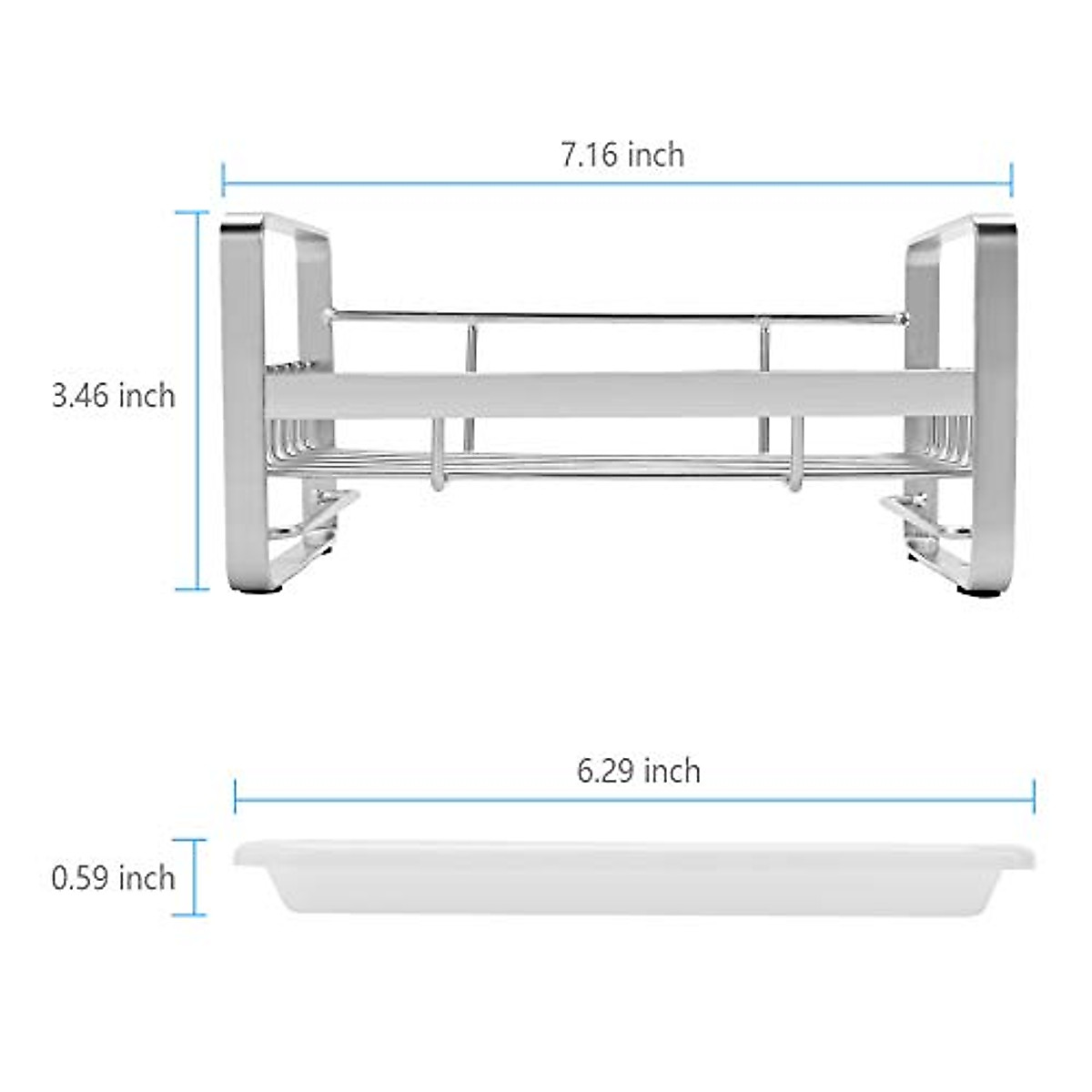 Kitchen Sink Caddy Organizer, Sponge Holder for Sink, Sponge、Soap and Brush Holder/Organizer with Drain Pan, 304 Stainless Steel Rustproof Sponge Holder for Sink