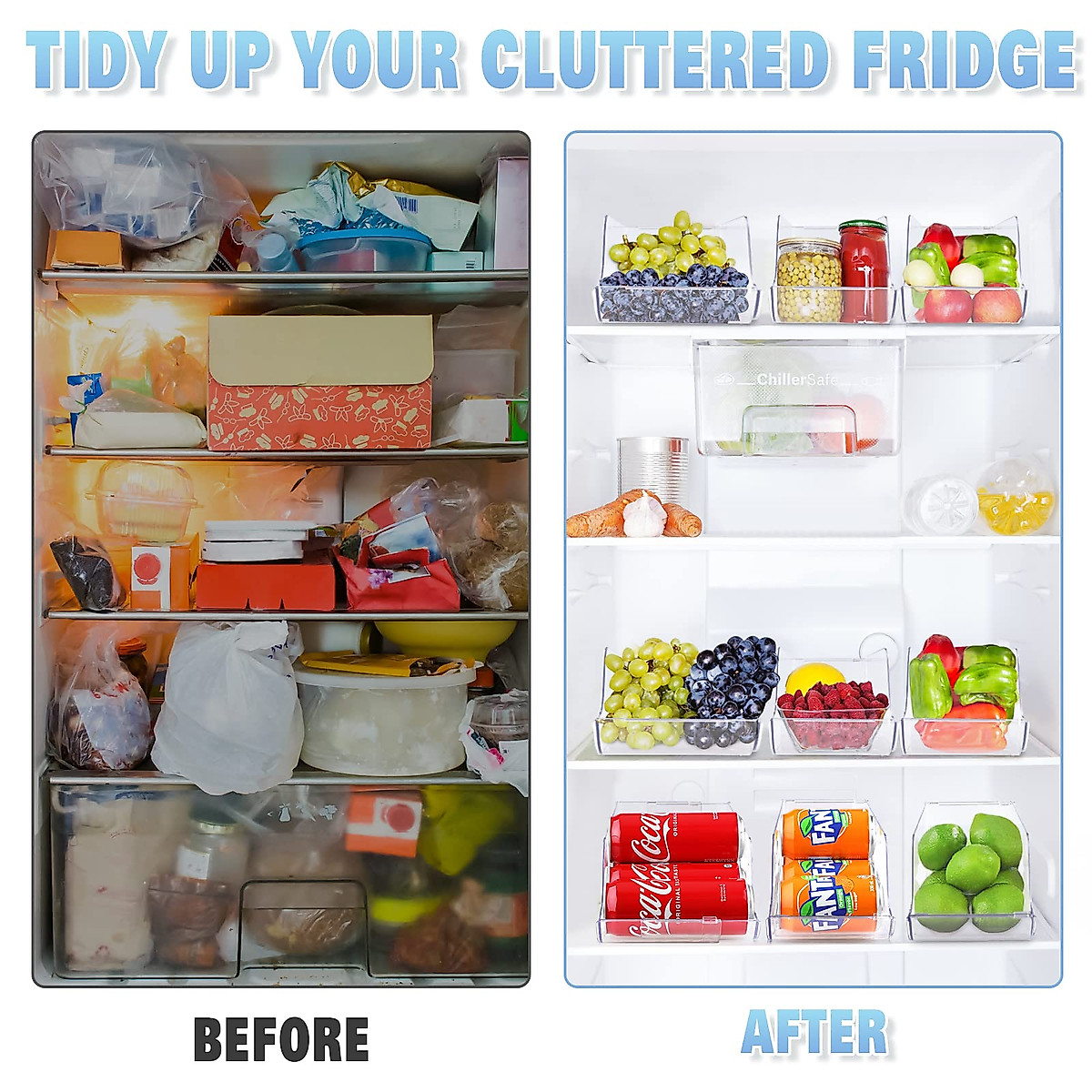 PSNSPOEL Expandable Soda Can Organizer, Drink Beverage Refrigerator Holder Dispenser Bin for Fridge, Freezer, Cabinets, Countertop, Pantry - Clear Plastic Kitchen Canned Food Storage