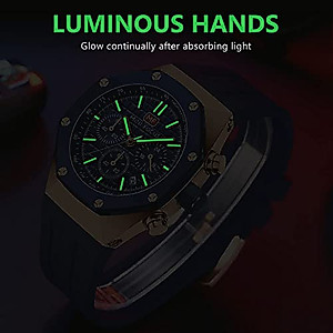 AIMES Blue Mens Watches Fashion Casual Chronograph Watches for Men Big Face Military Sports Waterproof Multifunction Silicone Strap Business Work Wristwatch