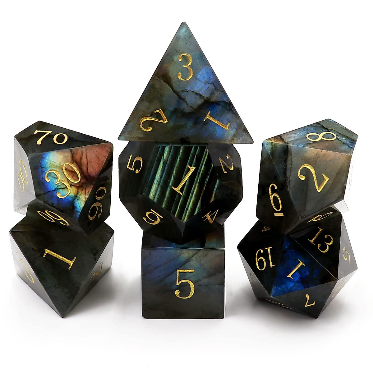 Haxtec Gemstone Dice Opal DND Dice Set with Dice Case Opalite D&D Dungeons and Dragons Dice TTRPG DND Master Gift