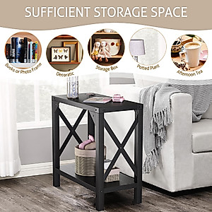 IDEALHOUSE Farmhouse End Table for Small Spaces Narrow Side Table Rectangular Nightstand Sofa Side Table for Living Room, Bedroom, Lounge(Black)