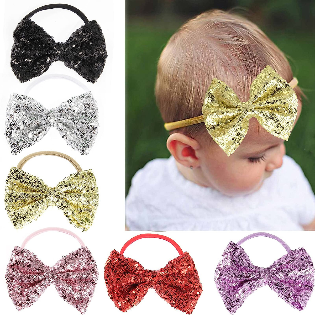 Song Qing Baby Infant Girls Hair Band Sequined Bow Headband Turban Knot Hair Headwear Gold