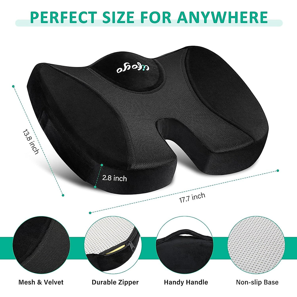 Gel Seat Cushion for Office Chair - Memory Foam Chair Cushion - Car Seat Cushion for Drving - Cushion Pillow for Long Sitting - Butt Pillow for Desk Chair, Computer Chair, Gaming Chair, Wheelchair