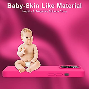 DEENAKIN Compatible with iPhone 14 Pro Max Case with Screen Protector,Soft Flexible Silicone Rubber Cover for Women Girls,Slim Fit Shockproof Protective Phone Case 6.7" Hot Pink