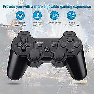 Powerextra Wireless Controller Compatible with PS-3, 2 Pack High Performance Gaming Controller with Upgraded Joystick for Play-Station 3 (Black)