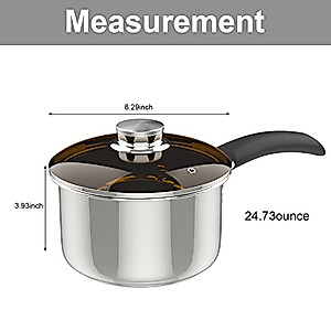 HOXHA Sauce Pot, 1.5 Quart Nonstick Saucepan, Stainless Steel Saucepan with Lid, Universal Milk Pot, Multipurpose Pot for Kitchen Home Restaurant Black