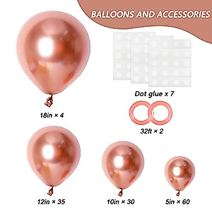 RUBFAC 129pcs Rose Gold Balloons Latex Balloons Different Sizes 18 12 10 5 Inches Party Balloon Kit for Birthday Party Graduation Baby Shower Wedding Holiday Balloon Decoration