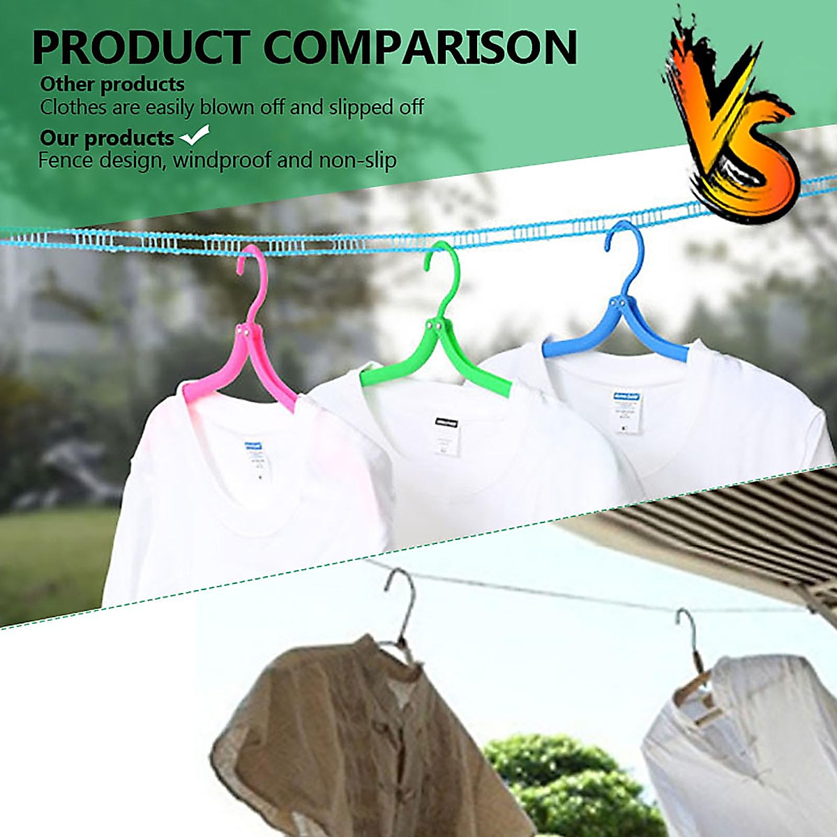 Gouccpu Nylon 2 Pack 13.5ft/8m Clothesline, Portable Windproof Non-Slip Laundry Drying Hanger Rope, Travel Clothes Line with Adjustable Length for Home Hotel Camping Outdoor Indoor Use