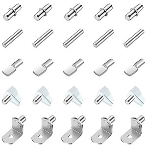 HELIFOUNER 100 Pieces 5 Styles Shelf Pins Kit, Top Quality Nickel Plated Shelf Bracket Pegs Cabinet Furniture Shelf Pins Support for Shelf Holes on Cabinets, Bookcases, Entertainment Centers
