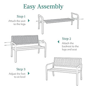 Best Choice Products Outdoor Bench 2-Person Metal Steel Benches Furniture for Garden, Patio, Porch, Entryway w/Geometric Backrest, 790lb Capacity - Peacock Blue