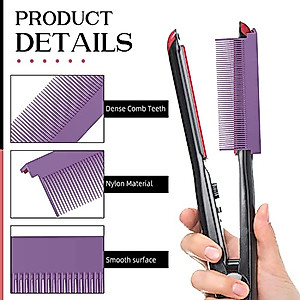 Barber Straightening Comb Attachment for Hair - Hair Straightener Comb, Hair Straightening Comb Attaches to Flat Iron for Low and high Temperature, Styling Comb for Hair Stylist Tool (Blue & Purple)